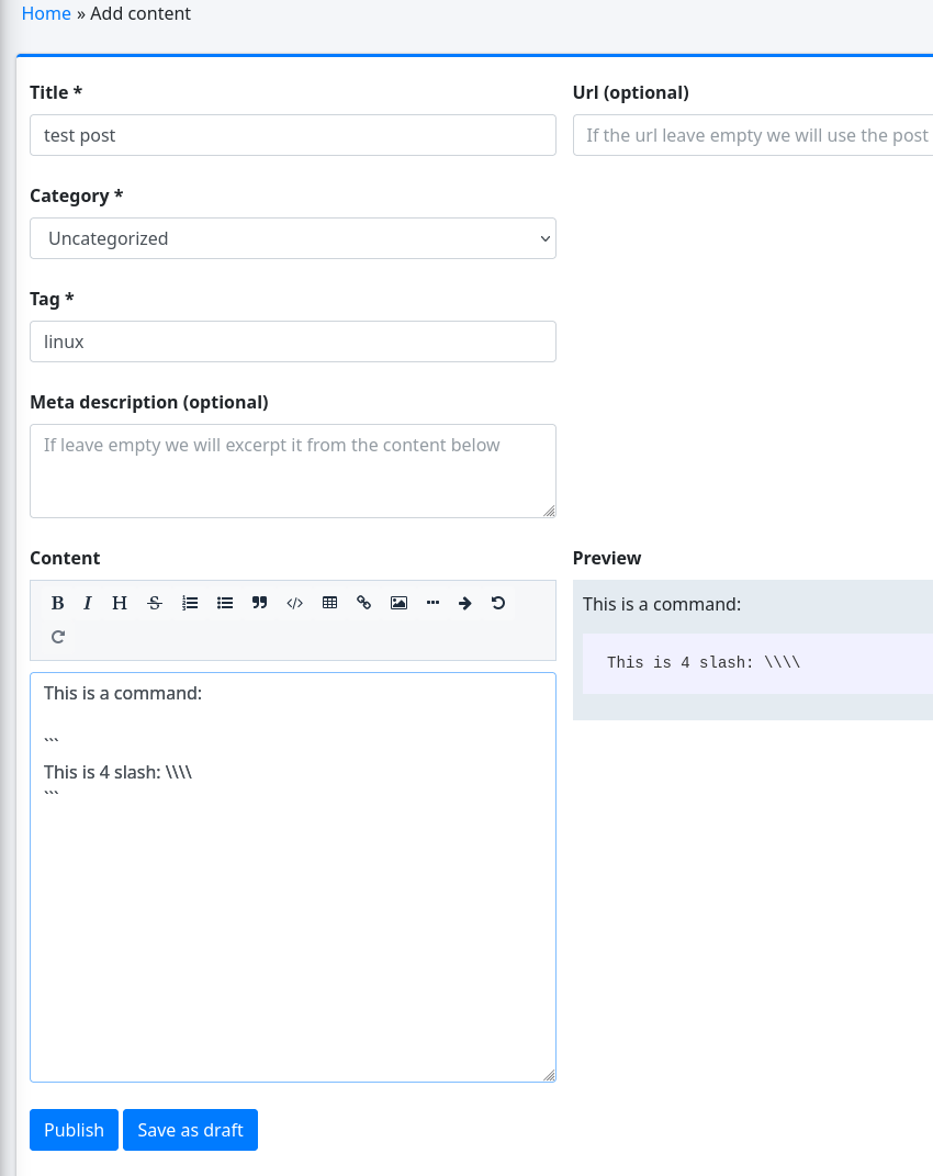 [Data damage] Backslash in markdown are interpreted or stripped while publishing a post · Issue ...