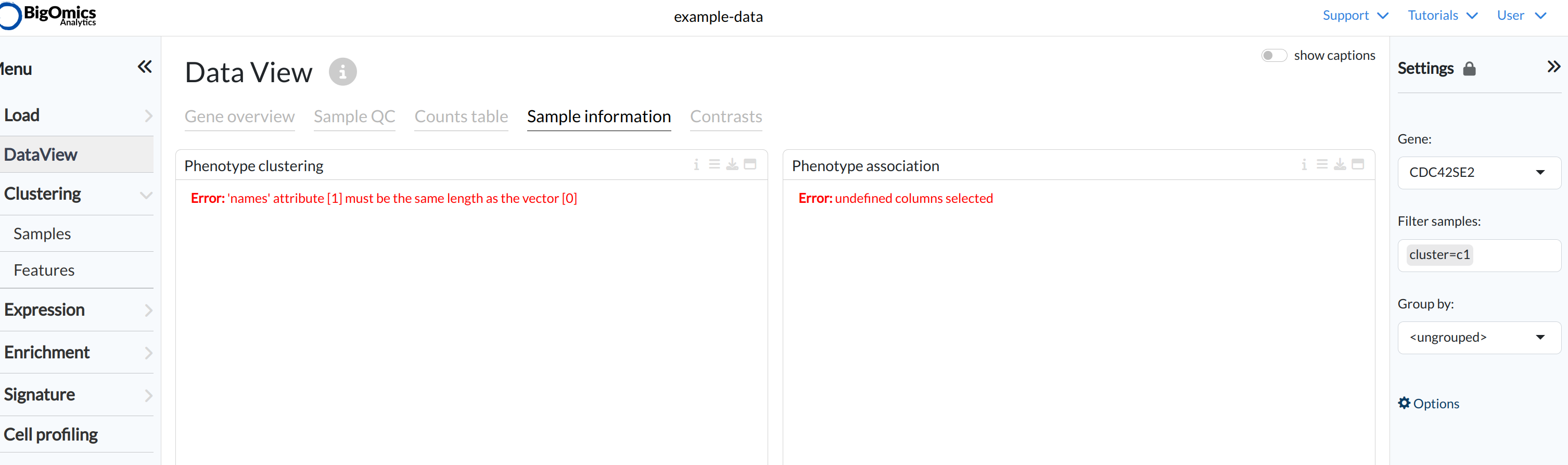 'names' attribute [1] must be the same length as the vector [0] (phenotype clustering, example ...