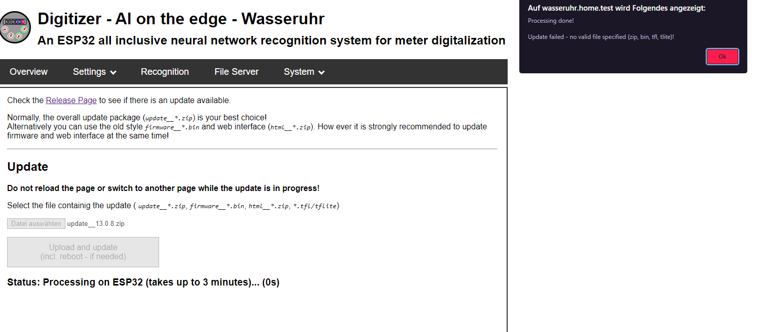 OTA Update not possible because "no valid file specified" · Issue #1754 · jomjol/AI-on-the-edge ...