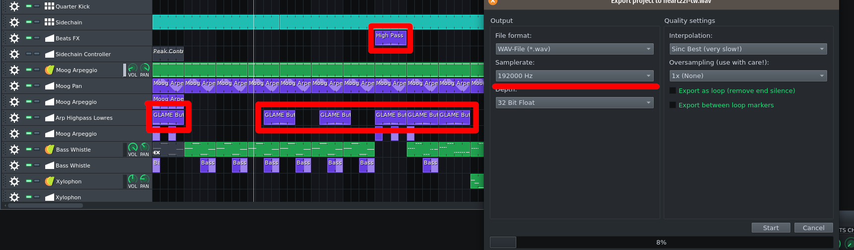 Highpass filter frequency automations get scaled down proportional with the Export sample rate ...