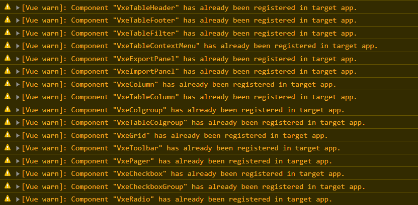 [Vue warn]: Component has already been registered in target app · Issue #1654 · x-extends/vxe ...