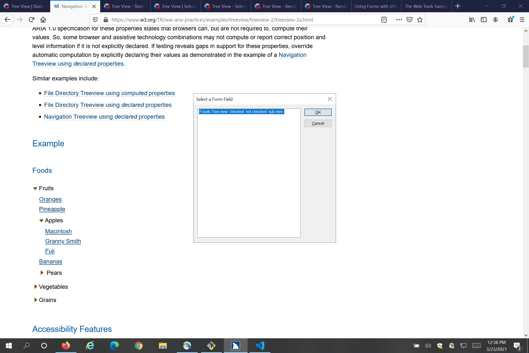 JAWS2020 shows "checked not checked" info in Form Fields when listing ...