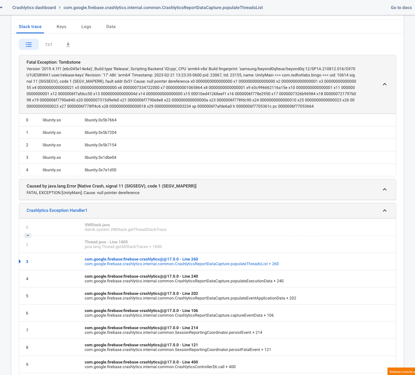 Bug Flaky Crash At Crashlyticsreportdatacapturejava · Issue 558 · Firebasefirebase Unity