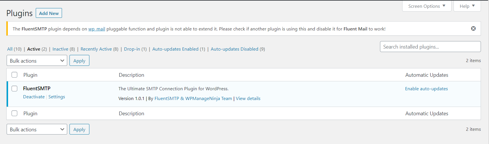 wp_mail pluggable conflict warning issue · Issue #10 · WPManageNinja/fluent-smtp · GitHub
