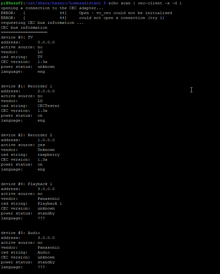 CEC Scanner "autodetect FAILED" error on Pi 3 B · Issue #815 · home-assistant/addons · GitHub
