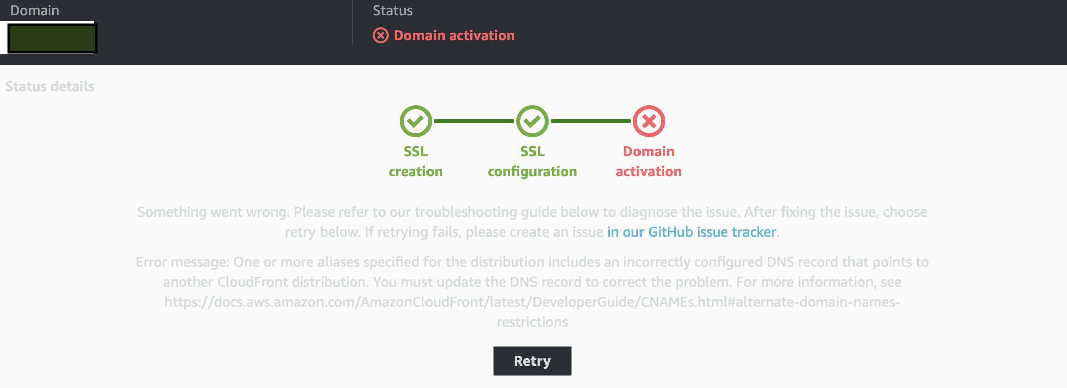 Domain activation is Failed - [BRIEF DESCRIPTION] · Issue #1764 · aws-amplify/amplify-hosting ...