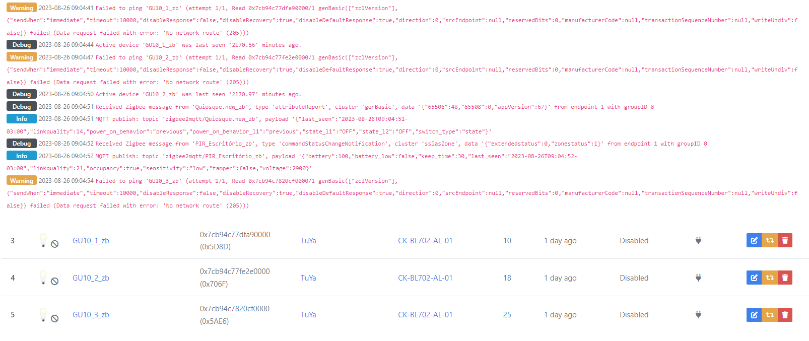 Warning Messages for disabled devices · Issue #18746 · Koenkk/zigbee2mqtt · GitHub