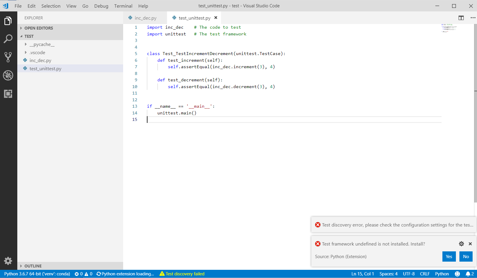 Unittesting Not Working Test Framework Undefined Is Not Installed Install · Issue 3994