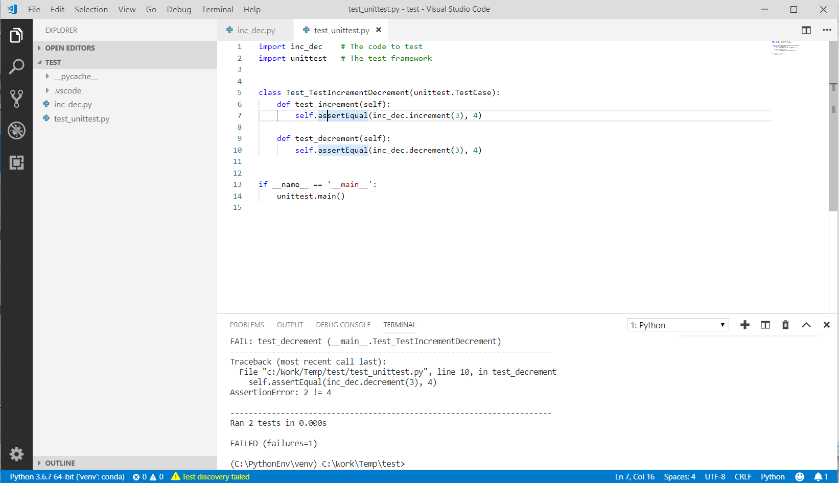 Unittesting not working: "Test framework undefined is not installed ...