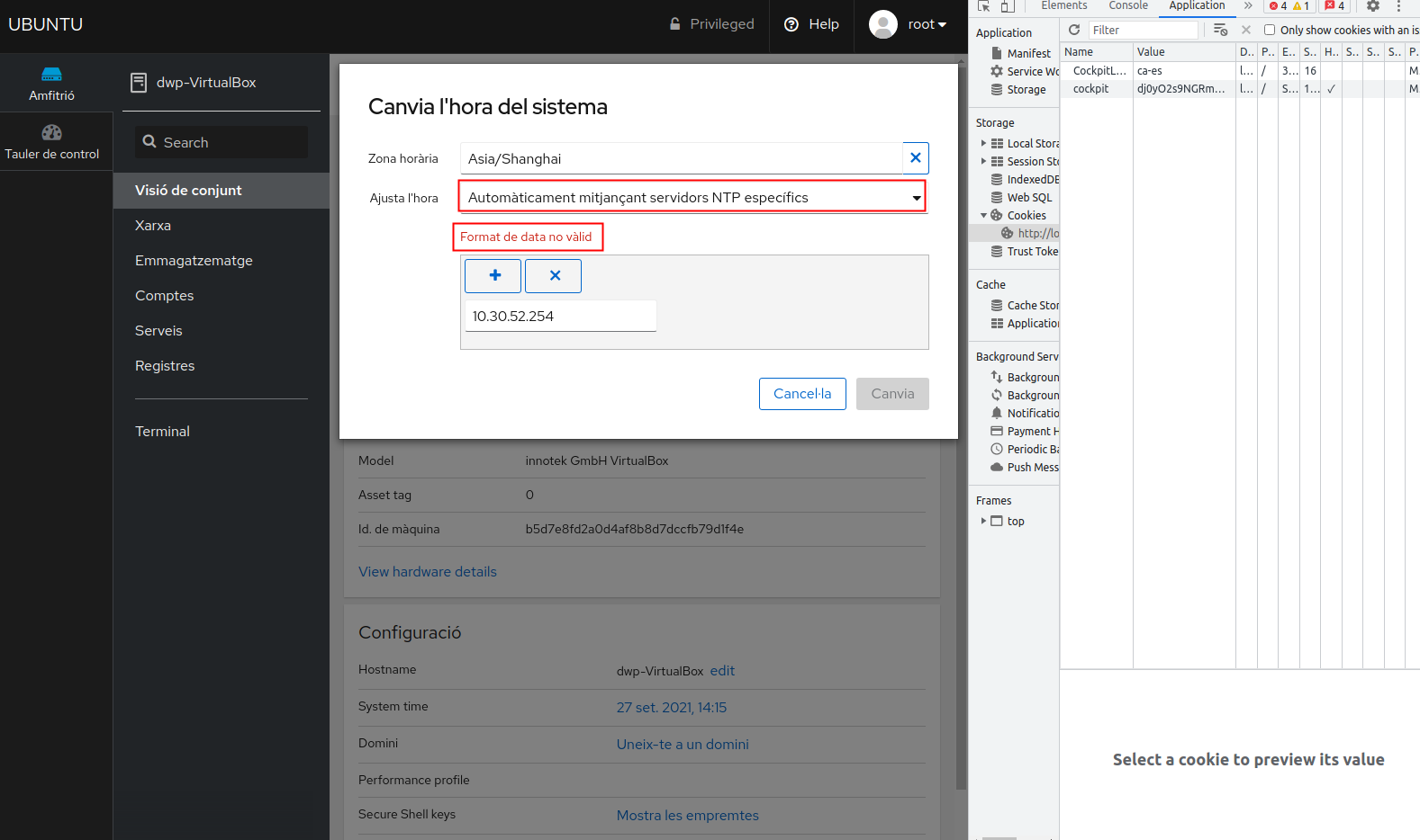 Change System time error · Issue #16401 · cockpit-project/cockpit · GitHub