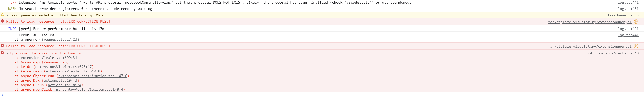 Extensions panel is completely blank - error: we.show is not a function · Issue #178537 ...