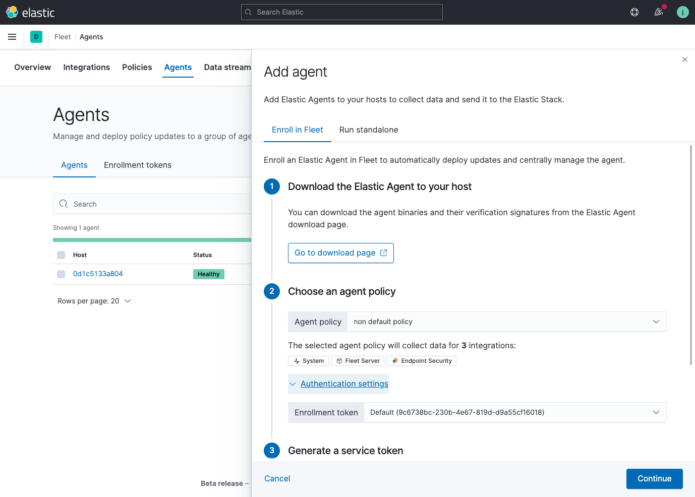 [Fleet] Enrollment token is not displayed in the 'Add Agent' flyout if the policy has a non ...