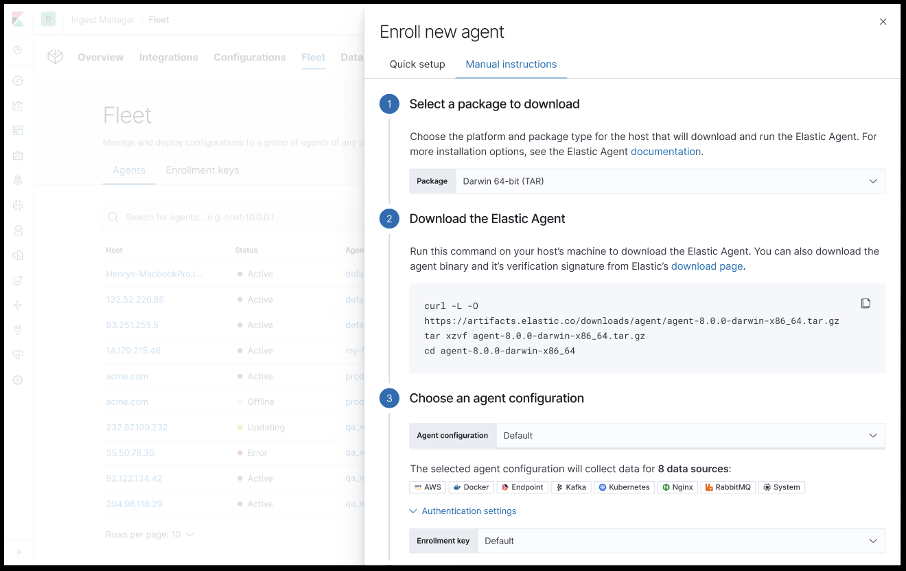 [Ingest Manager] Update enroll agents flyout with quick setup & manual instructions tabs · Issue ...