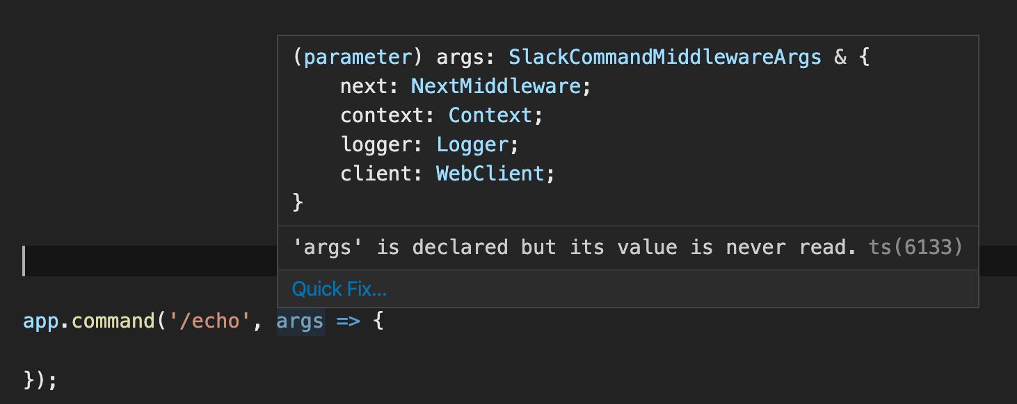 Missing `context` in `SlackCommandMiddlewareArgs` type · Issue #402 · slackapi/bolt-js · GitHub