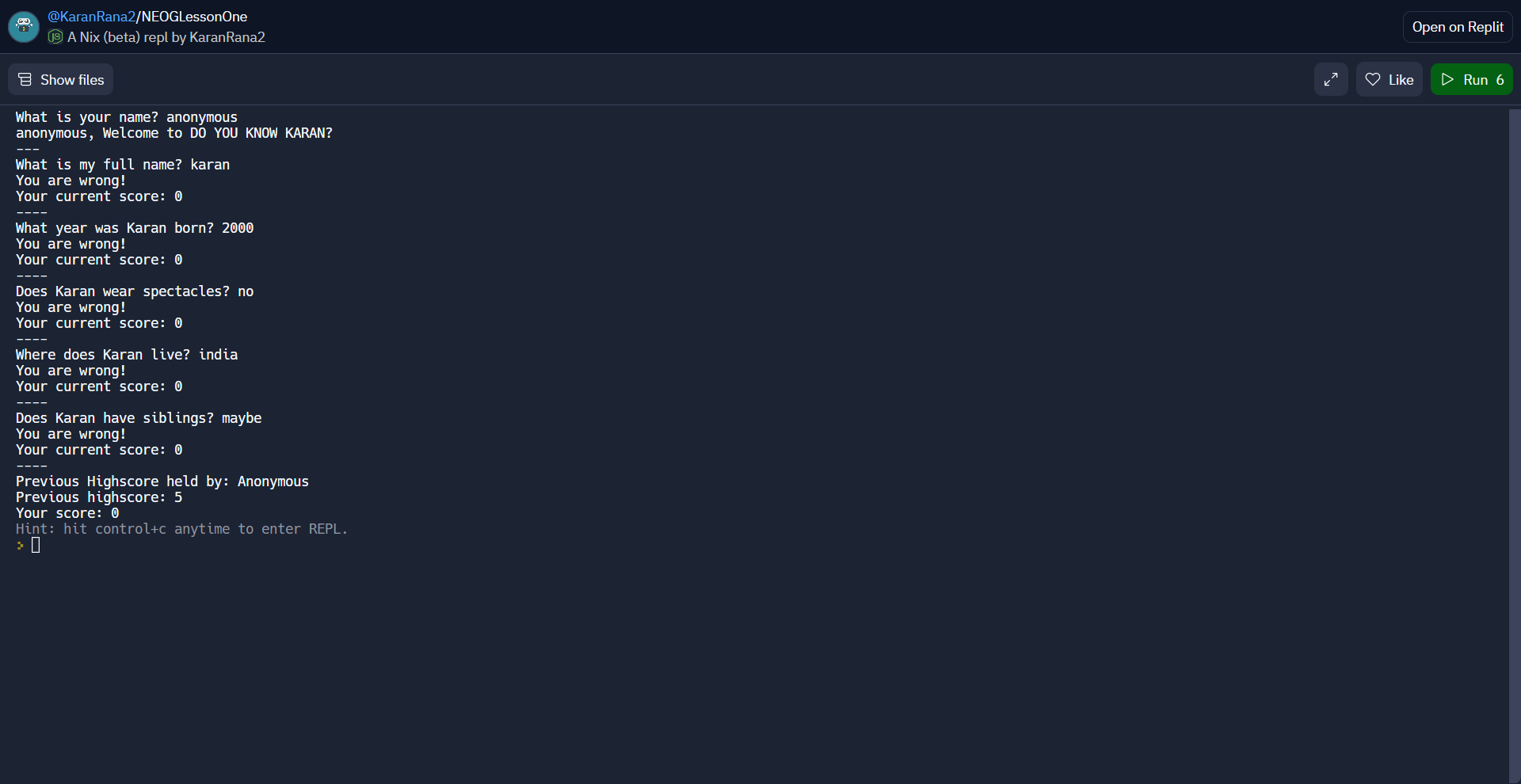 GitHub - karanrana811/do-you-know-me: Used nodeJS on replit.com to create a CLI quiz about myself.