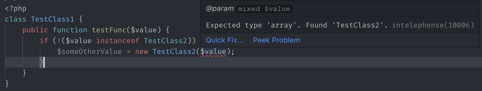 "Expected type" error when using not instanceof and type hints · Issue #481 · bmewburn/vscode ...