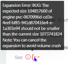 [BUG] volume expansion starts for no reason, gets stuck on current size ...