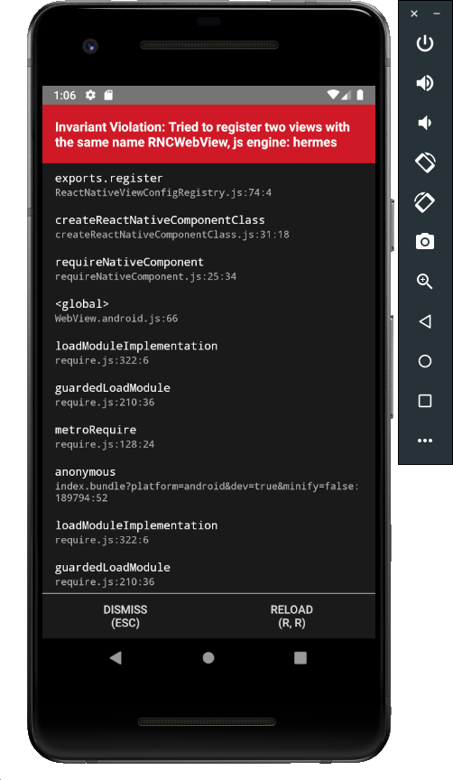 Tried to register two views with the same name RNCWebView · Issue #373 · react-native-webview ...