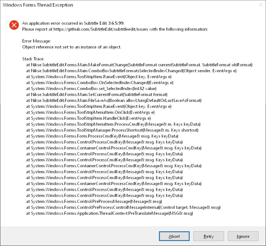 Saving SRT as SSA and then as ASSA caused an error · Issue #6004 · SubtitleEdit/subtitleedit ...