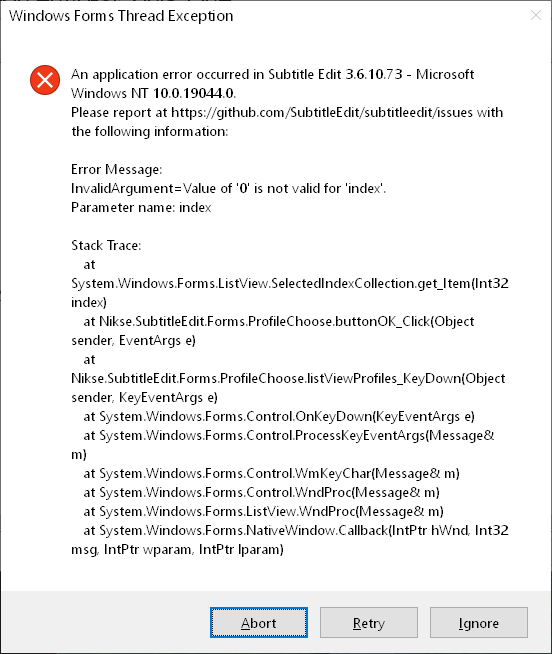 Error while choosing profile · Issue #6548 · SubtitleEdit/subtitleedit · GitHub