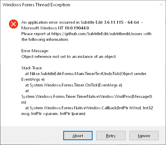 Another Timertextundotick Error · Issue 6758 · Subtitleeditsubtitleedit · Github
