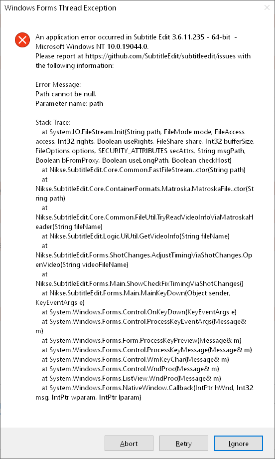 Adjust timing via shot changes error · Issue #6815 · SubtitleEdit/subtitleedit · GitHub