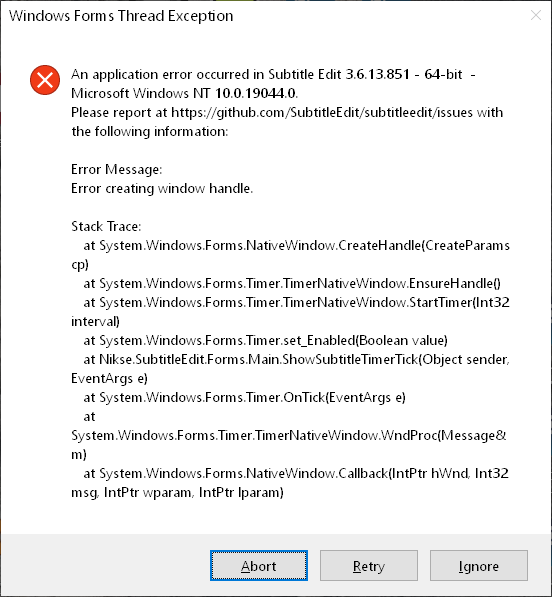 Error In Latest Beta · Issue 7537 · Subtitleeditsubtitleedit · Github