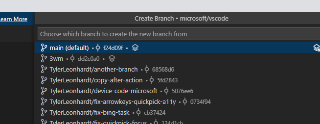 Default branch does not show up in Create New Branch From... picker · Issue #206 · microsoft ...