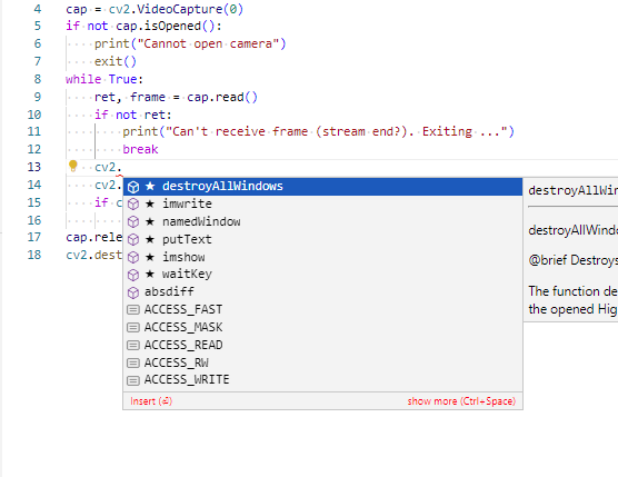Intellisense Cv2 OpenCV Python Does Not Work Issue 2044 