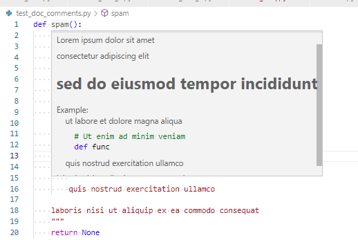 Lines in docstrings starting with # displayed as headings in hover ...