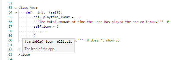 Inline docstrings for attributes don't show up unless docstring is on ...