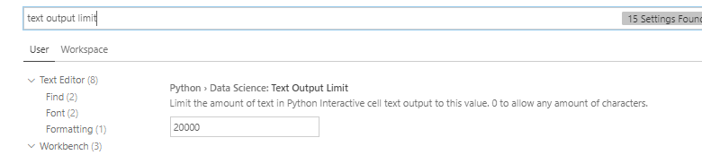 python.dataScience.textOutputLimit does not work · Issue #1739 · microsoft/vscode-jupyter · GitHub