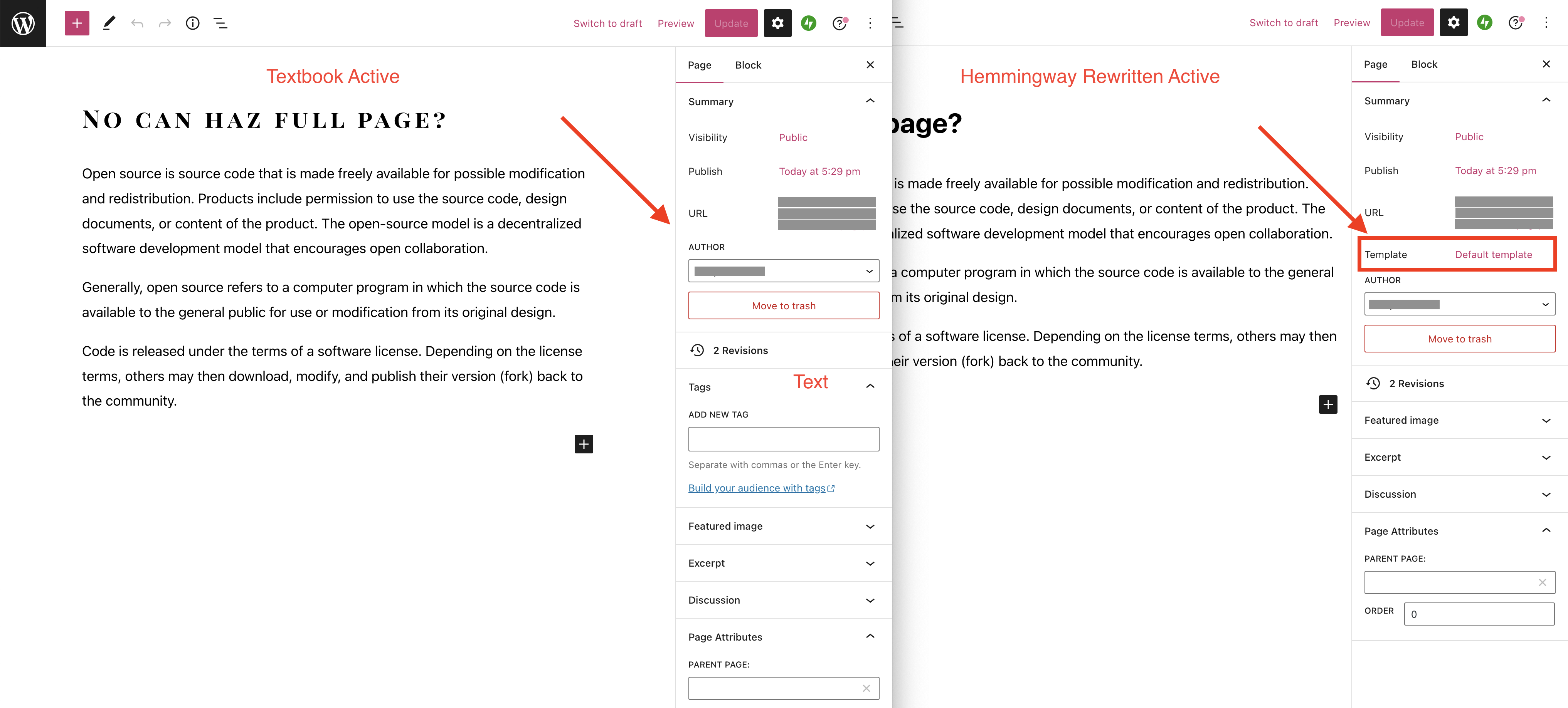TextBook Theme: Page template setting missing from Page Settings Panel · Issue #6719 ...