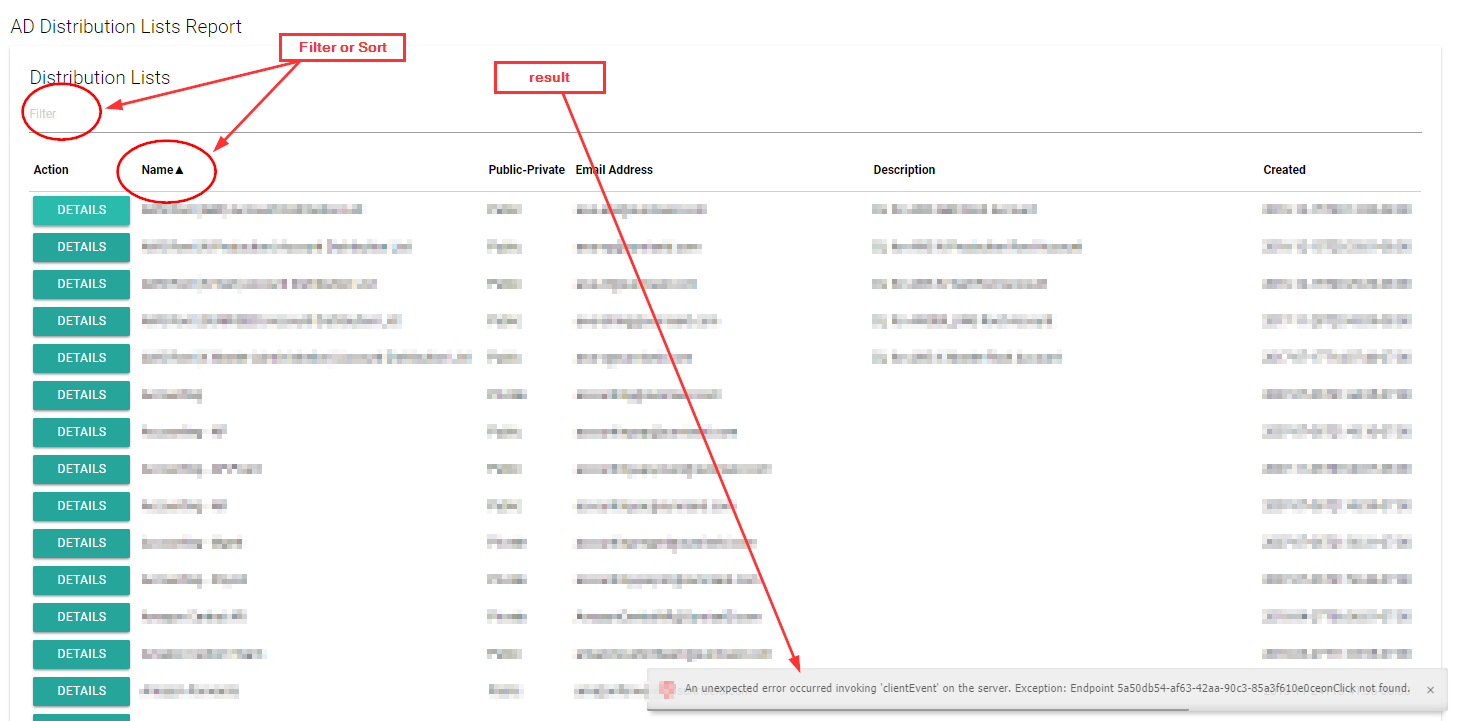 Error invoking clientEvent / endpoint not found loading modal from sorted/filtered grid · Issue ...