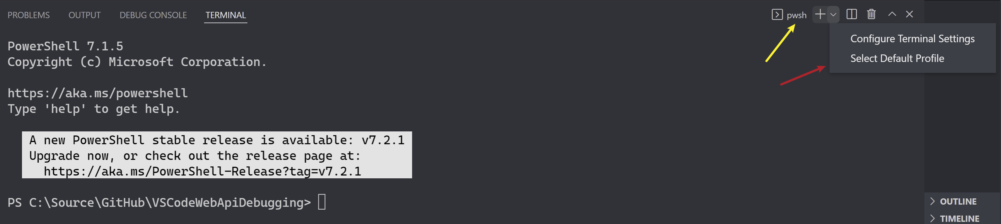 The list of available terminals doesn't show up and the default profile ...