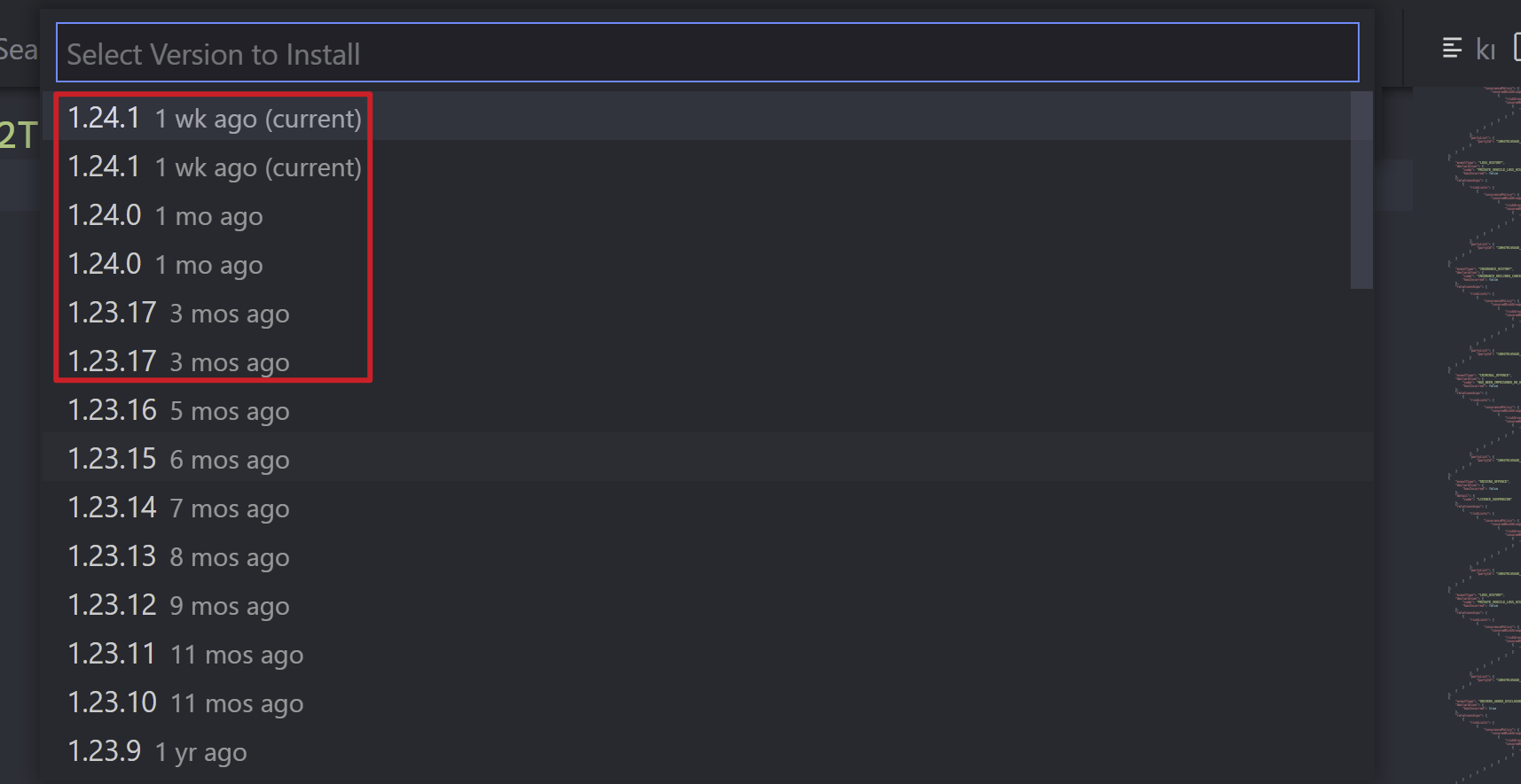 `Install Another Version...` show some double entries for the C# ...