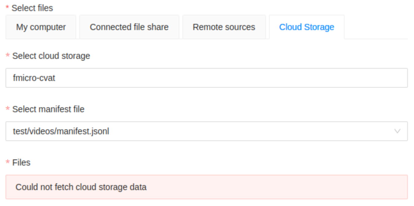 task creation error for videos ONLY from attached cloud storage, manifest has been verified ...