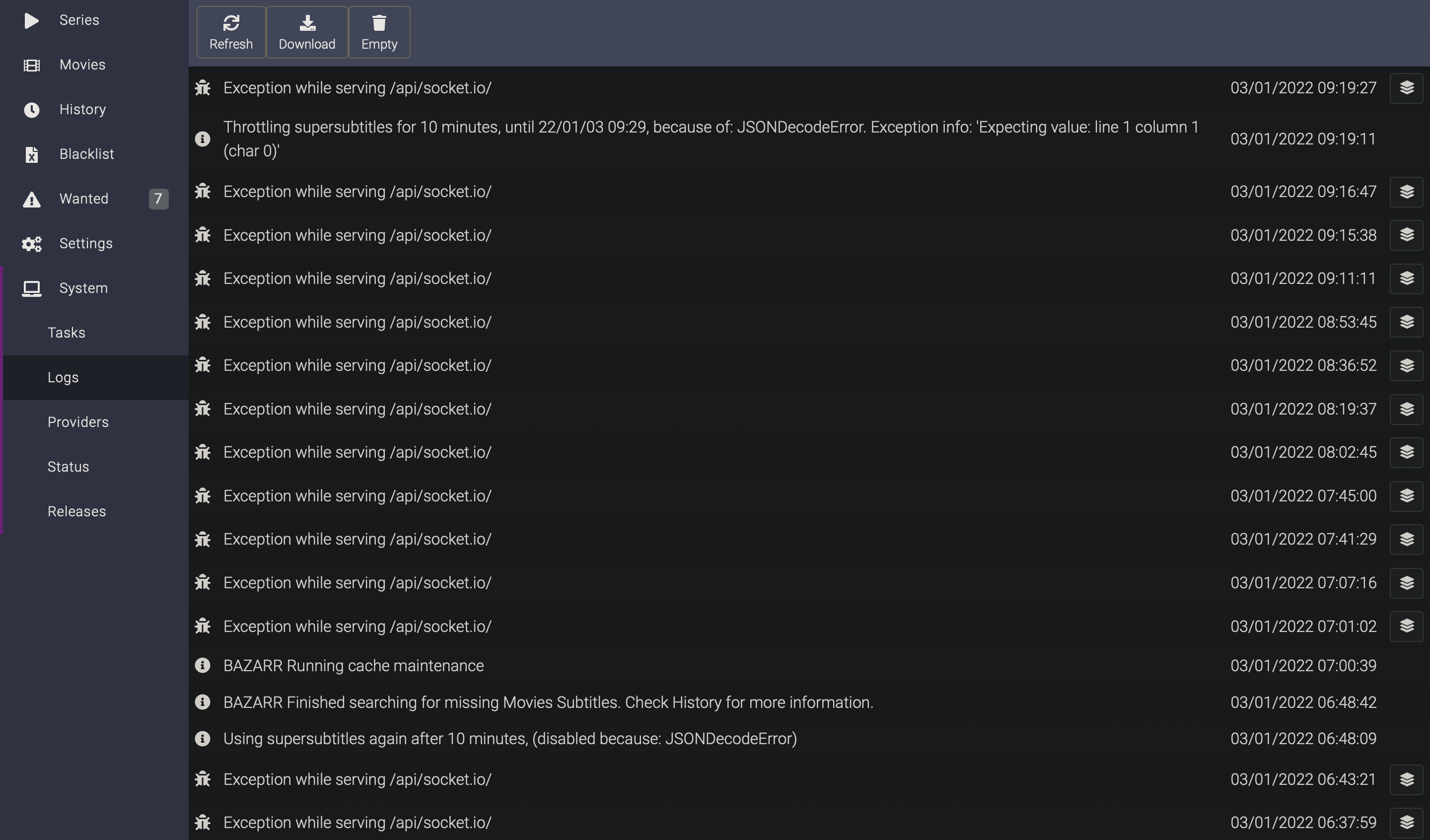 Exception While Serving Bazarrapi · Issue 1613 · Morpheus65535bazarr · Github 3564
