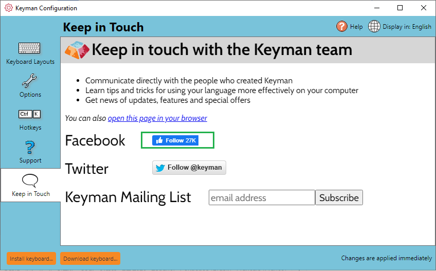 Bugwindows Facebook Sharing Link Is Missing In The Keyman Configuration Dialog Keep In