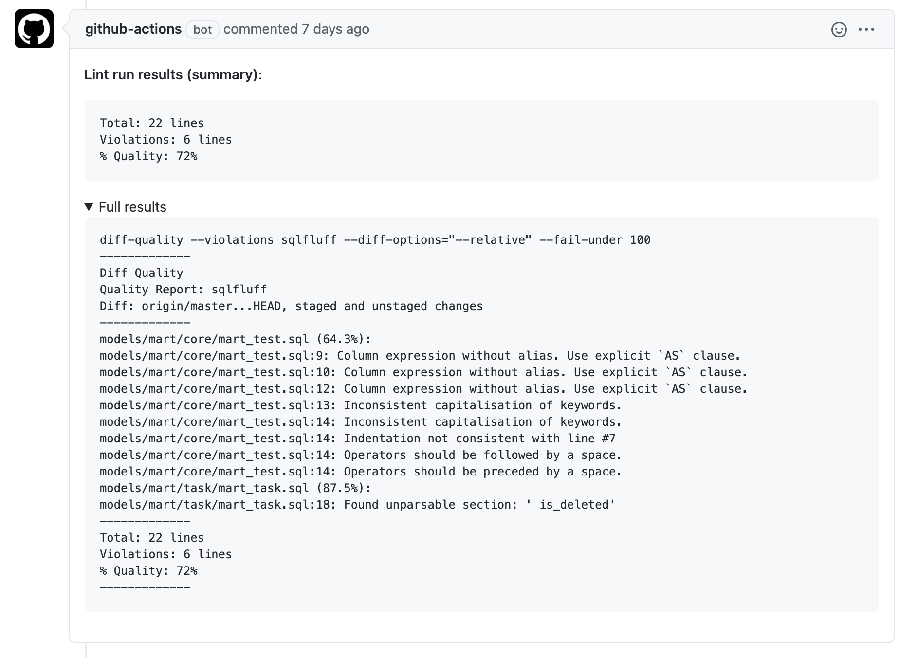 Add Rule Identifier To The Diffcover Output · Issue 975 · Sqlfluffsqlfluff · Github 0078