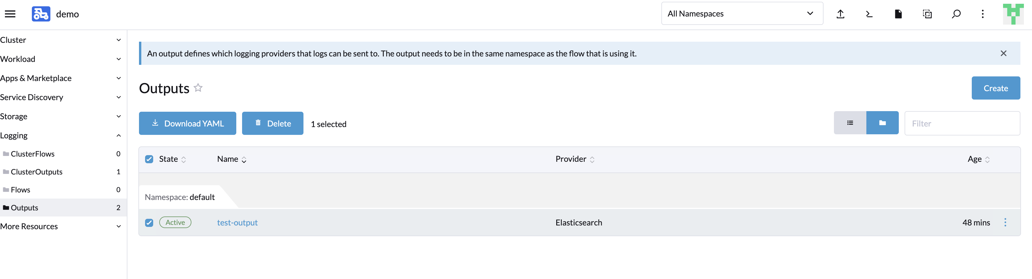 Rancher logging cannot match `Outputs` in the same namespace · Issue #5867 · rancher/dashboard ...