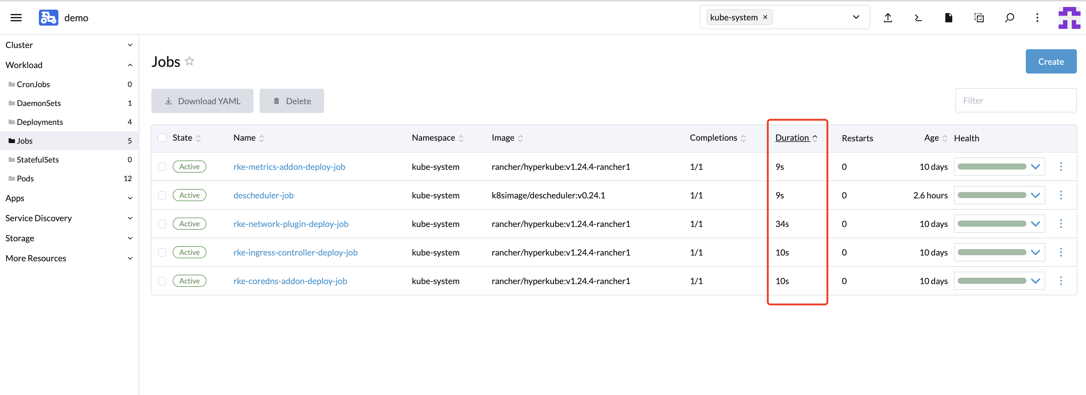 Job list Duration field is sorted incorrectly · Issue #6899 · rancher/dashboard · GitHub