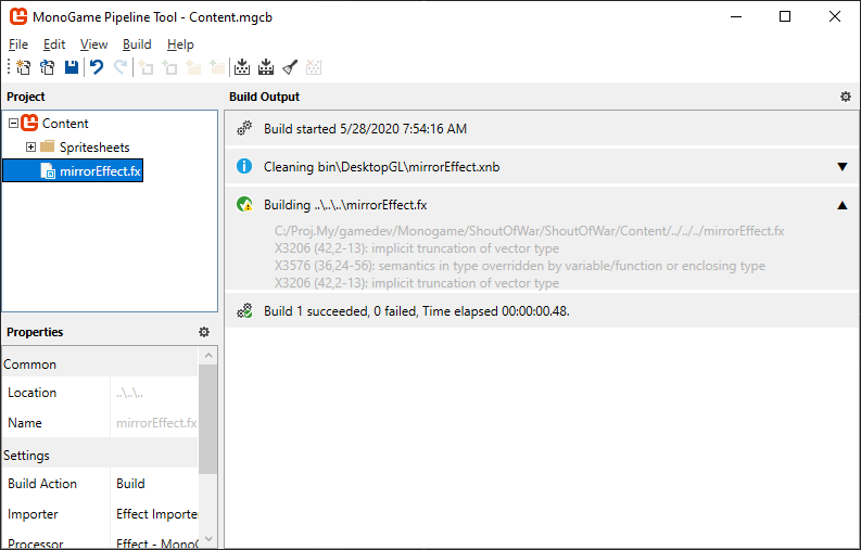 Effect compiler warnings seem like errors in MGCB Editor · Issue #7159 · MonoGame/MonoGame · GitHub