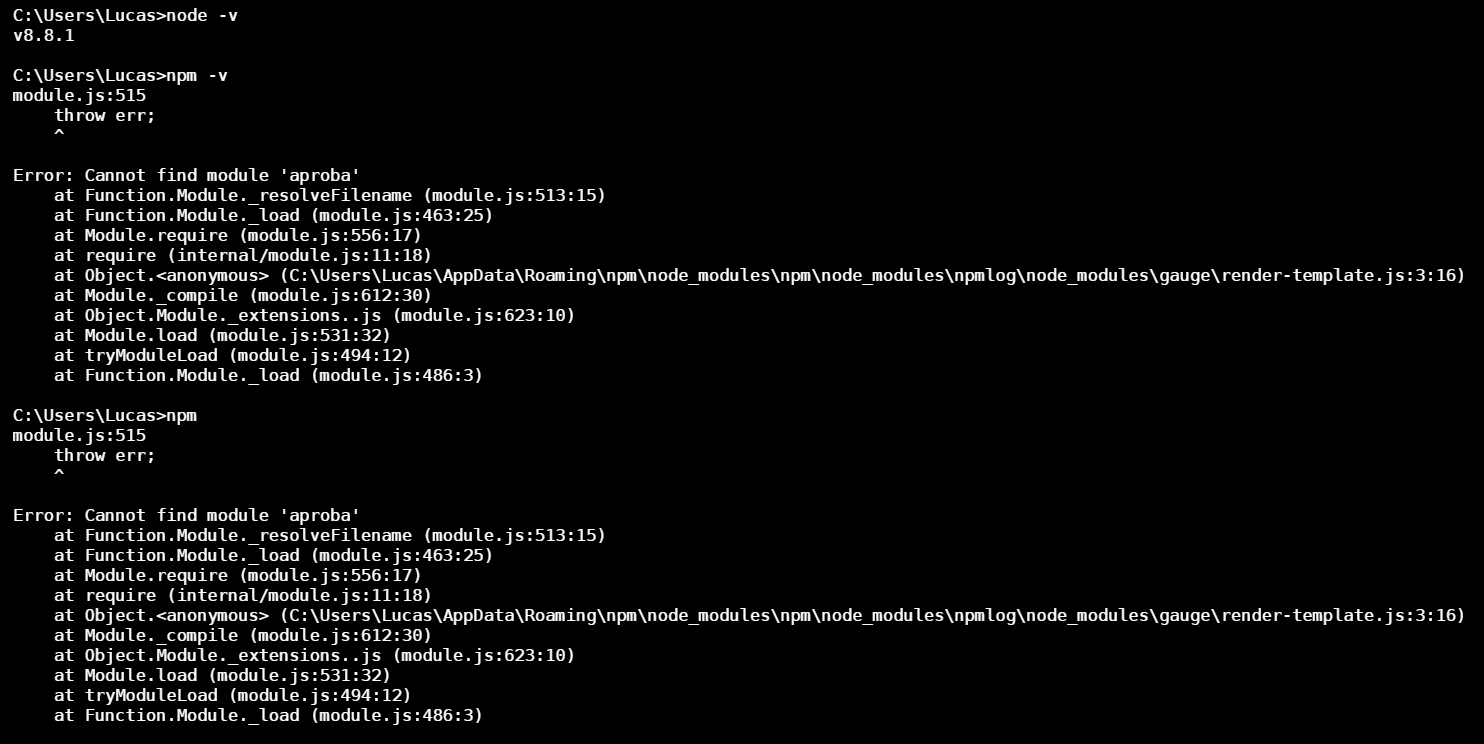 Error: cannot find module 'aproba' · Issue #18966 · npm/npm · GitHub