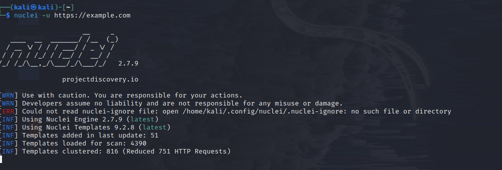 Could not read nuclei-ignore file: open /home/kali/.config/nuclei/.nuclei-ignore: no such file ...