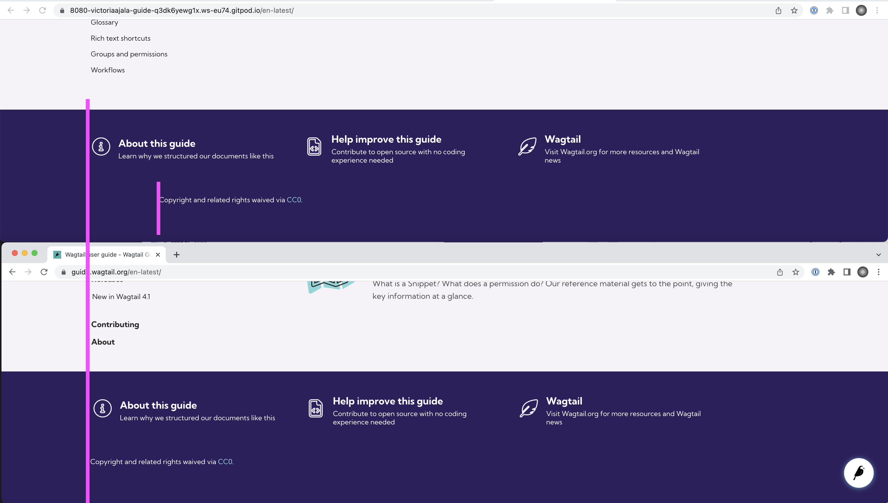 set footer to column in mobile view by VictoriaAjala · Pull Request #246 · wagtail/guide · GitHub