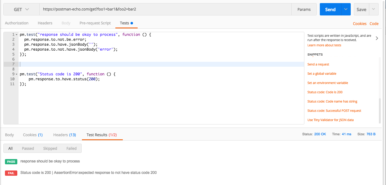 Using .not causes other tests to fail. · Issue #3652 · postmanlabs ...