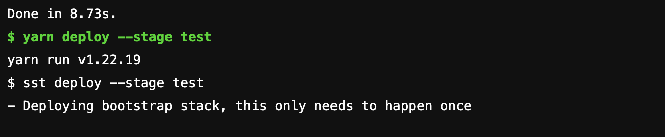 Always get `deploying bootstrap stack` message · Issue #2504 · sst/sst · GitHub