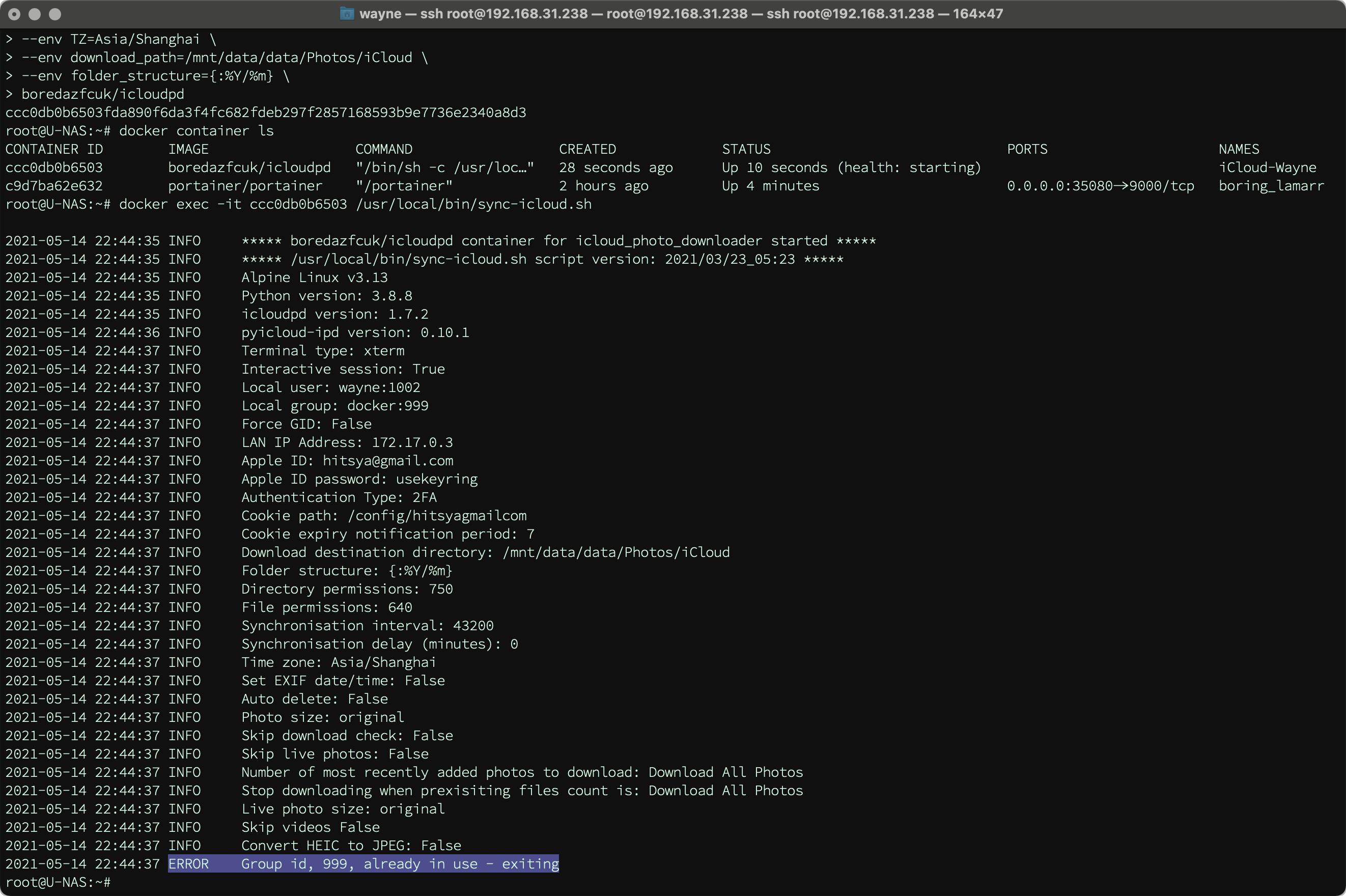 ERROR Group id, 999, already in use - exiting · Issue #65 · boredazfcuk/docker-icloudpd · GitHub