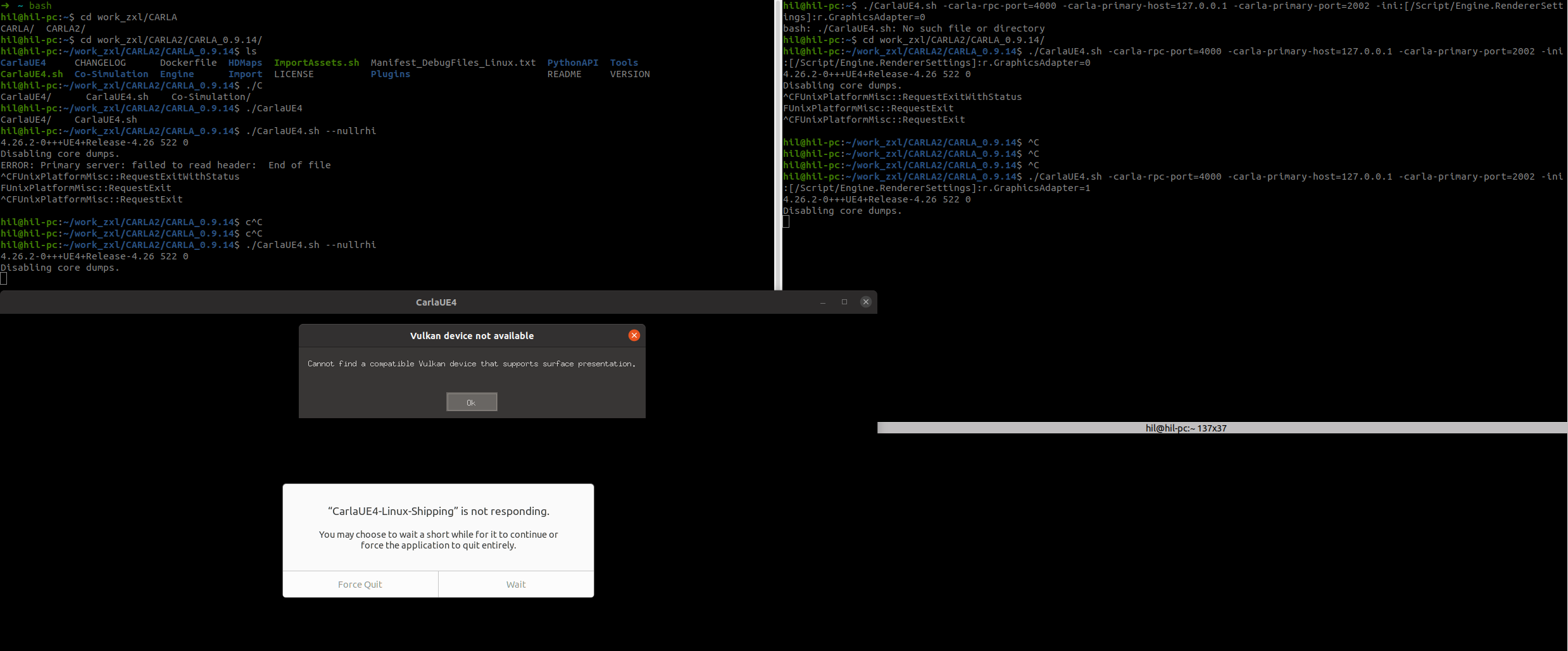 Carla 0.9.14 Multi-GPU mode "Cannot find a compatible Vulkan device that supports surface ...